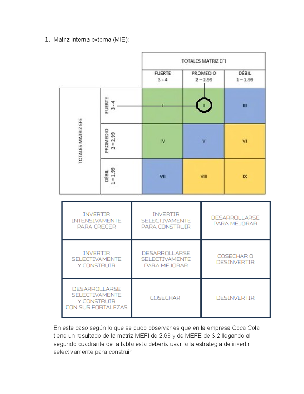 Ta 3 - Ta 3 - Matriz interna externa (MIE): En este caso según lo que ...