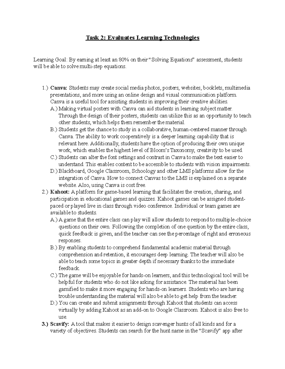 D294 Task 2 - Notes - Task 2: Evaluates Learning Technologies Learning ...