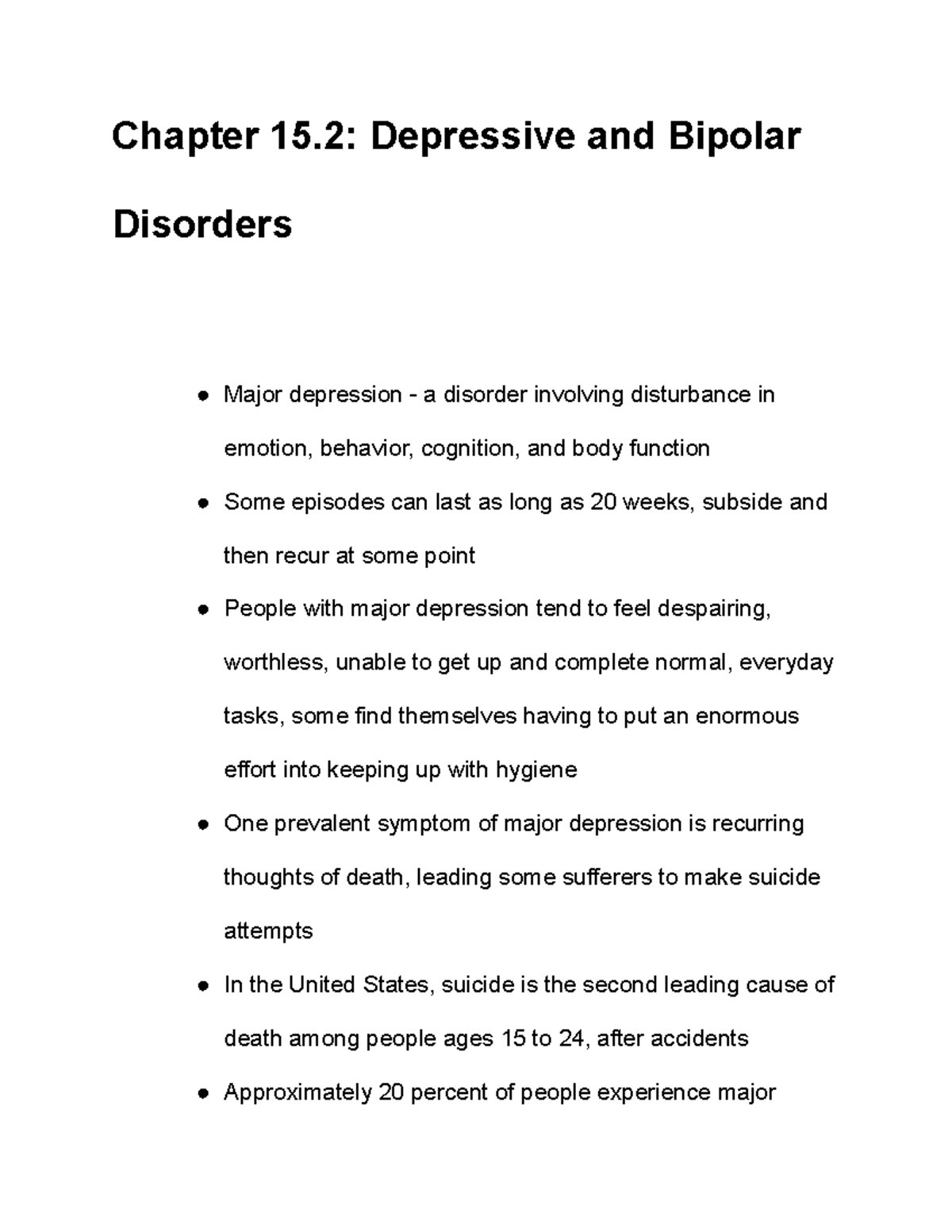 Chapter 15.2 Notes - Chapter 15: Depressive and Bipolar Disorders Major ...