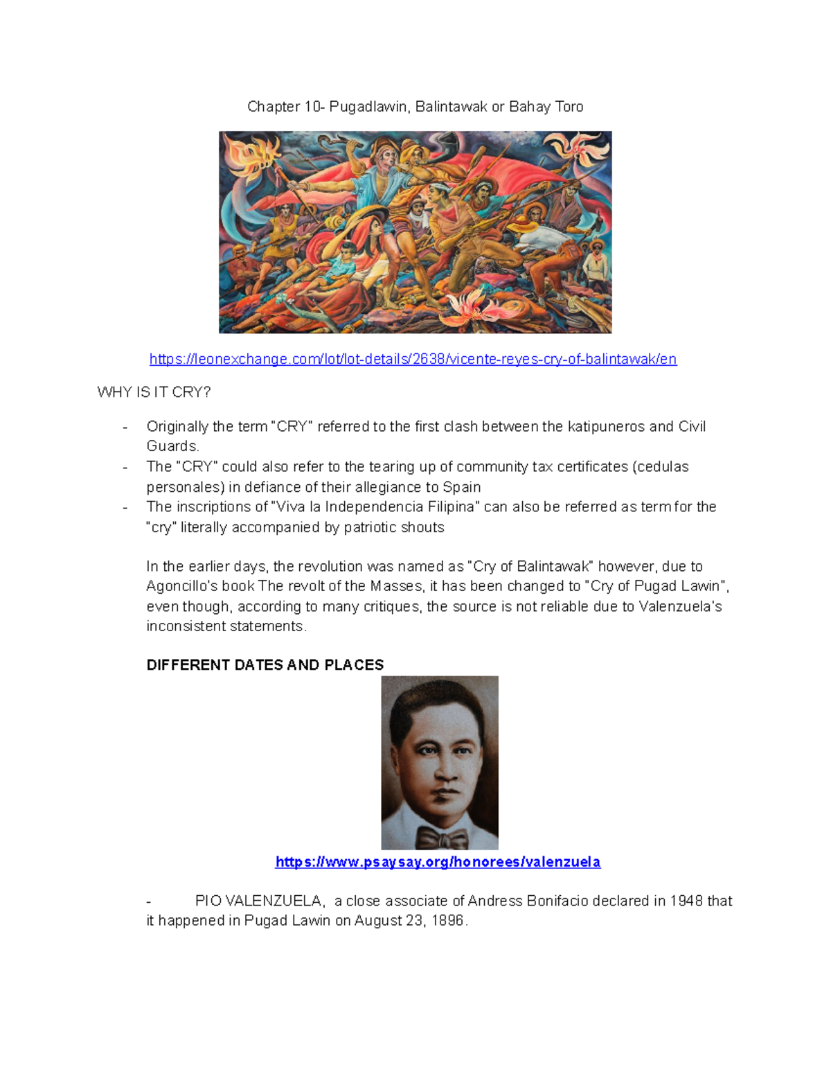 Chapter 10 - RPH - Chapter 10- Pugadlawin, Balintawak or Bahay Toro ...