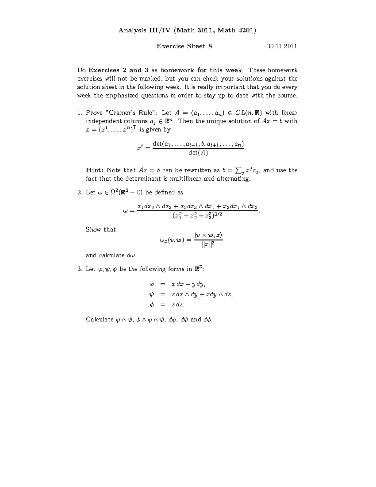 MATH3011 2011-2012 Assignment 8 - Analysis III/IV (Math 3011, Math 4201 ...