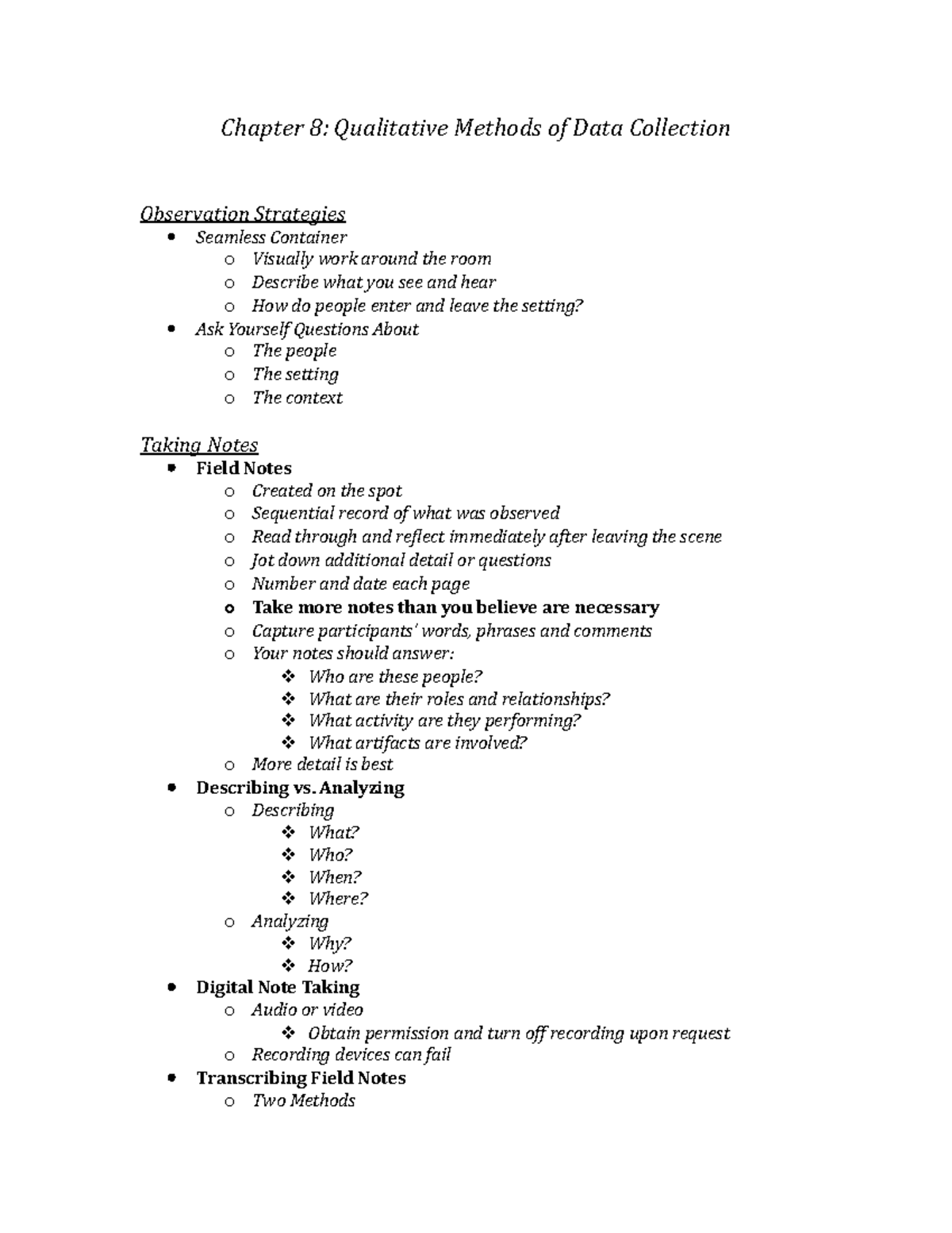 Chapter 8 - Qualitative Methods of Data Collection - Chapter 8 ...