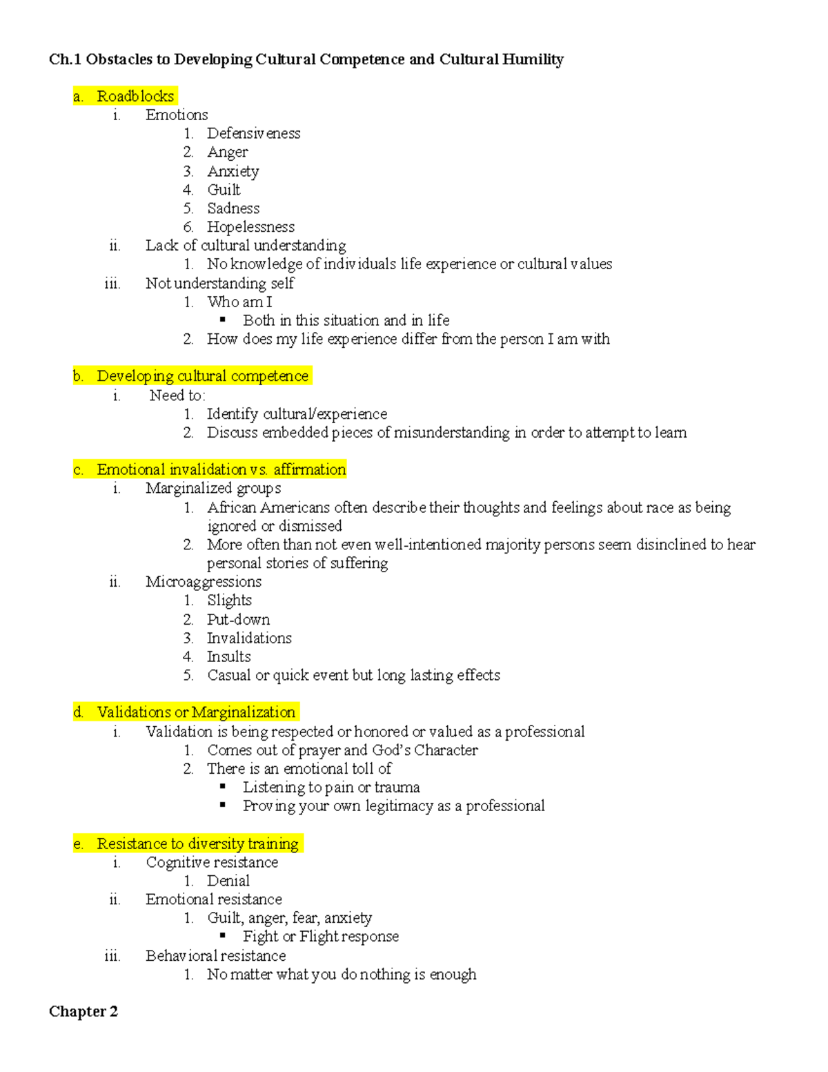 Class Notes - Ch Obstacles to Developing Cultural Competence and ...