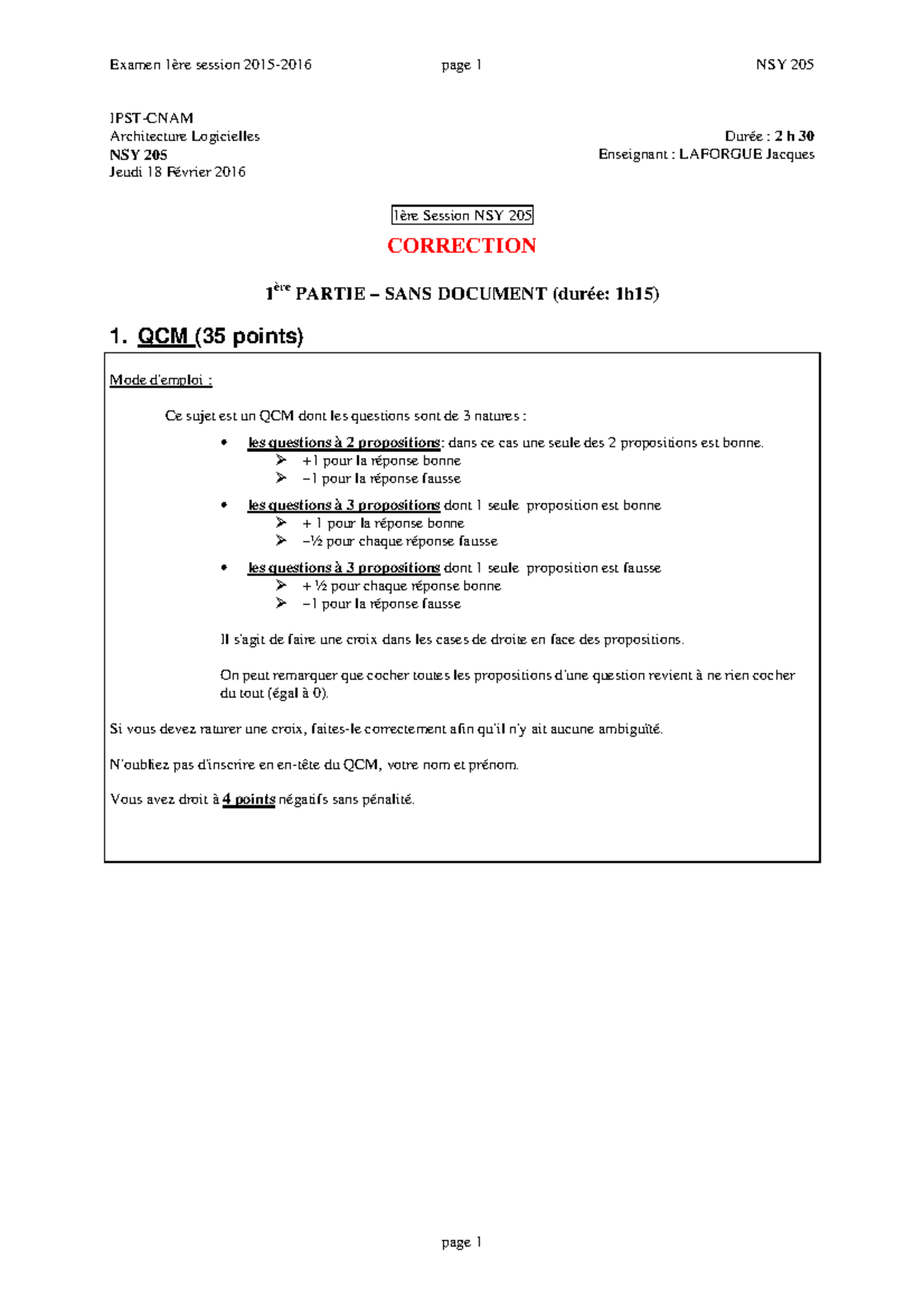 QCM j2e - jnjnjn - IPST-CNAM Architecture Logicielles NSY 205 Jeudi 18 ...