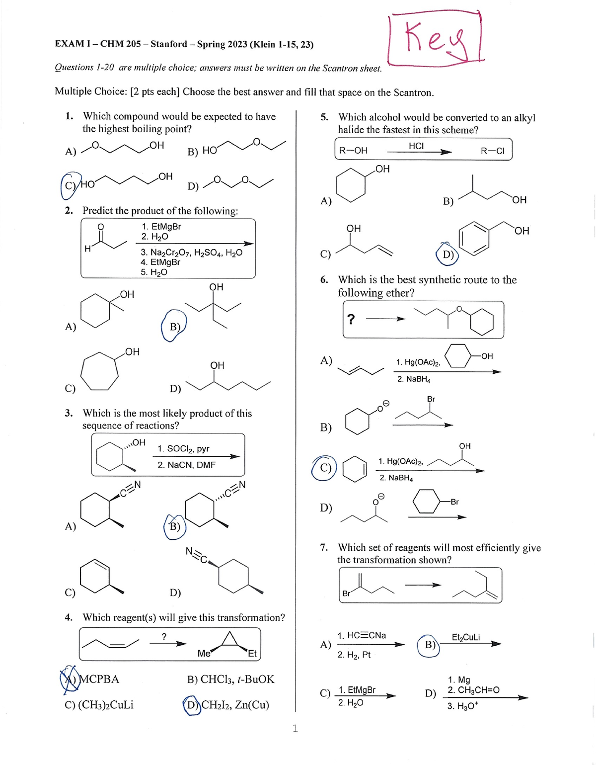 E123s205Key - exam w ans key - CHEM 234 - Studocu