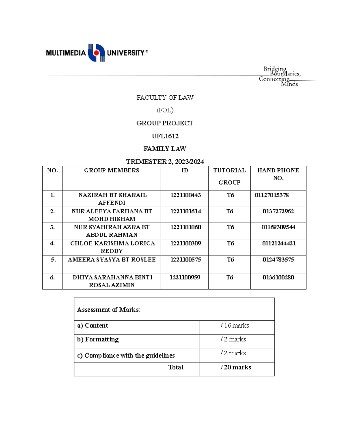 Family LAW Project Assignment - FACULTY OF LAW (FOL) GROUP PROJECT UFL ...