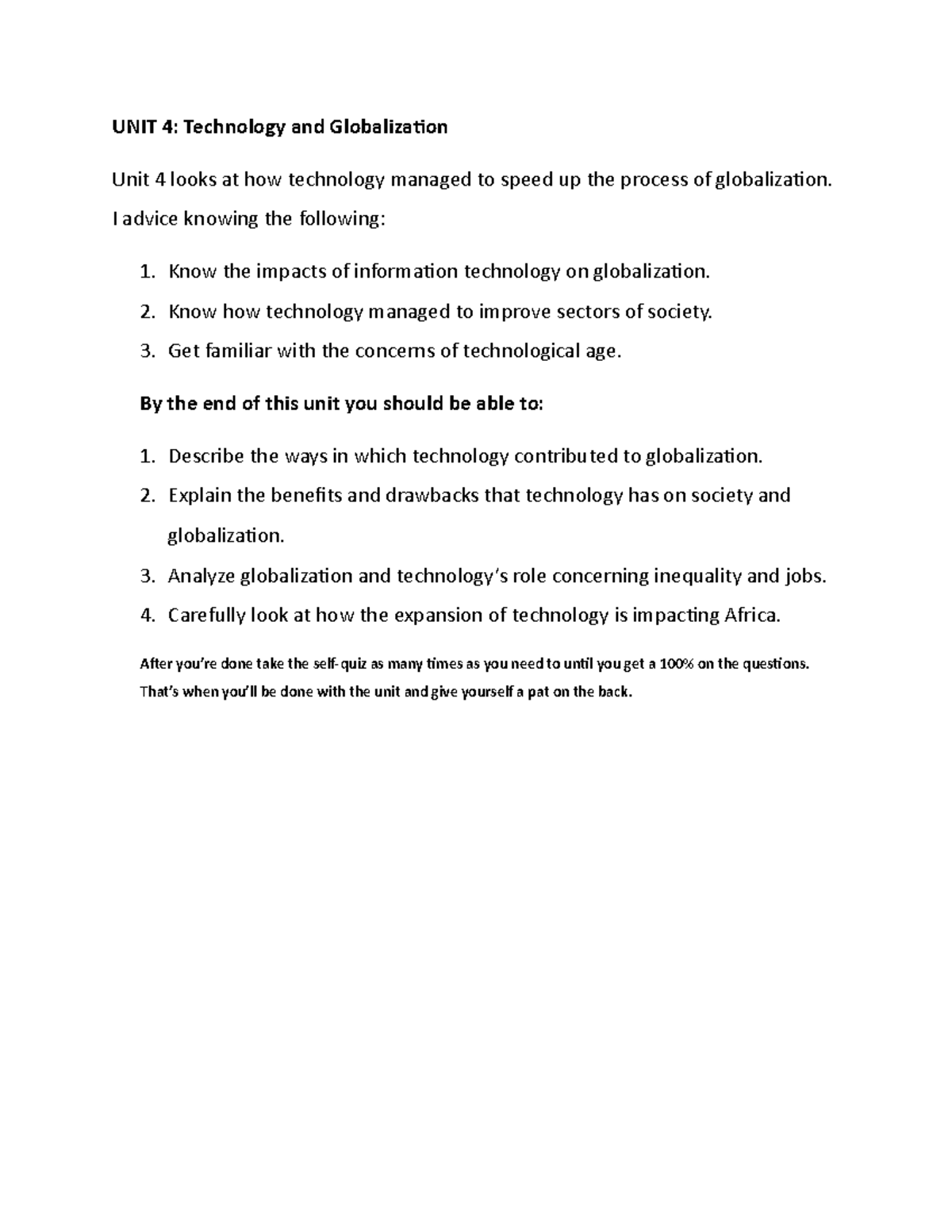UNIT 4 POLS1503 Study Guide - UNIT 4: Technology and Globalization Unit ...