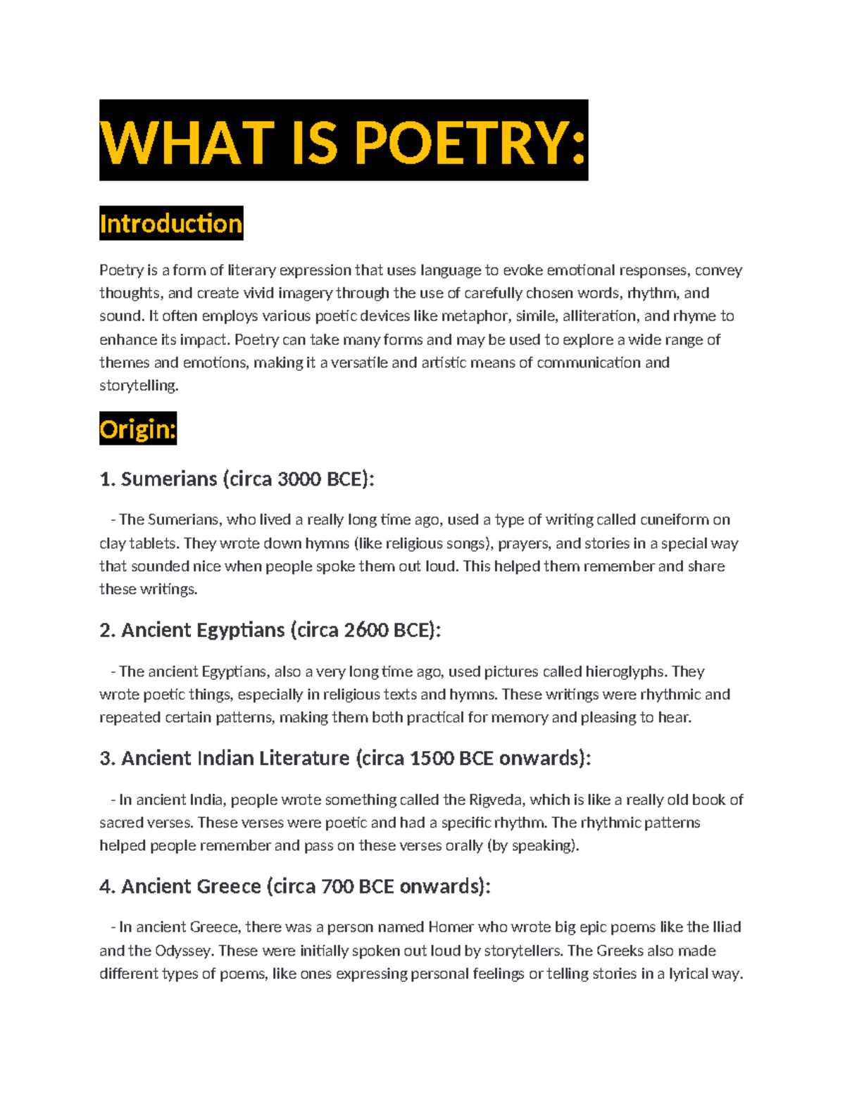What is poetry - WHAT IS POETRY: Introduction Poetry is a form of ...