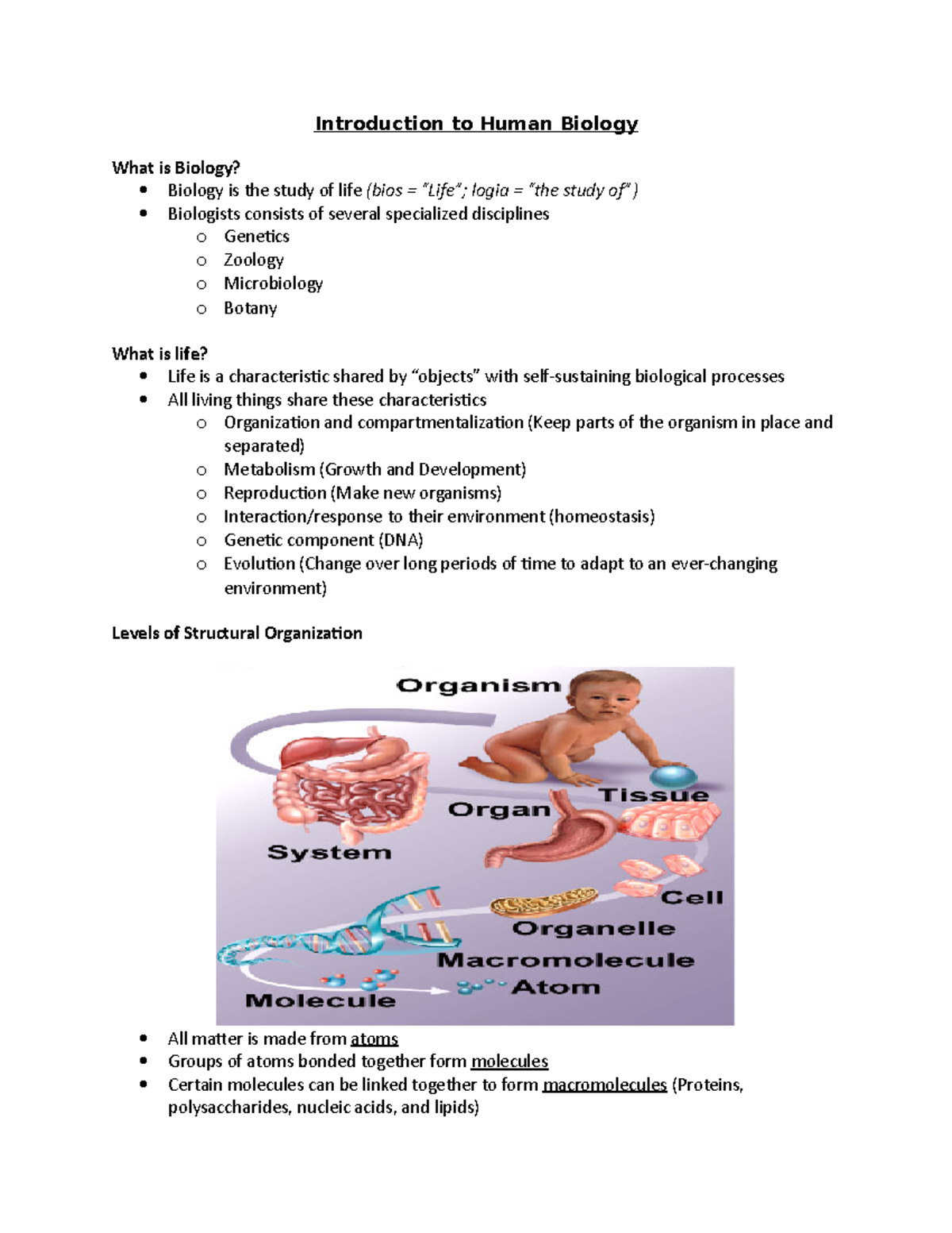Complete Bio Notes - Pickens - Introduction to Human Biology What is ...
