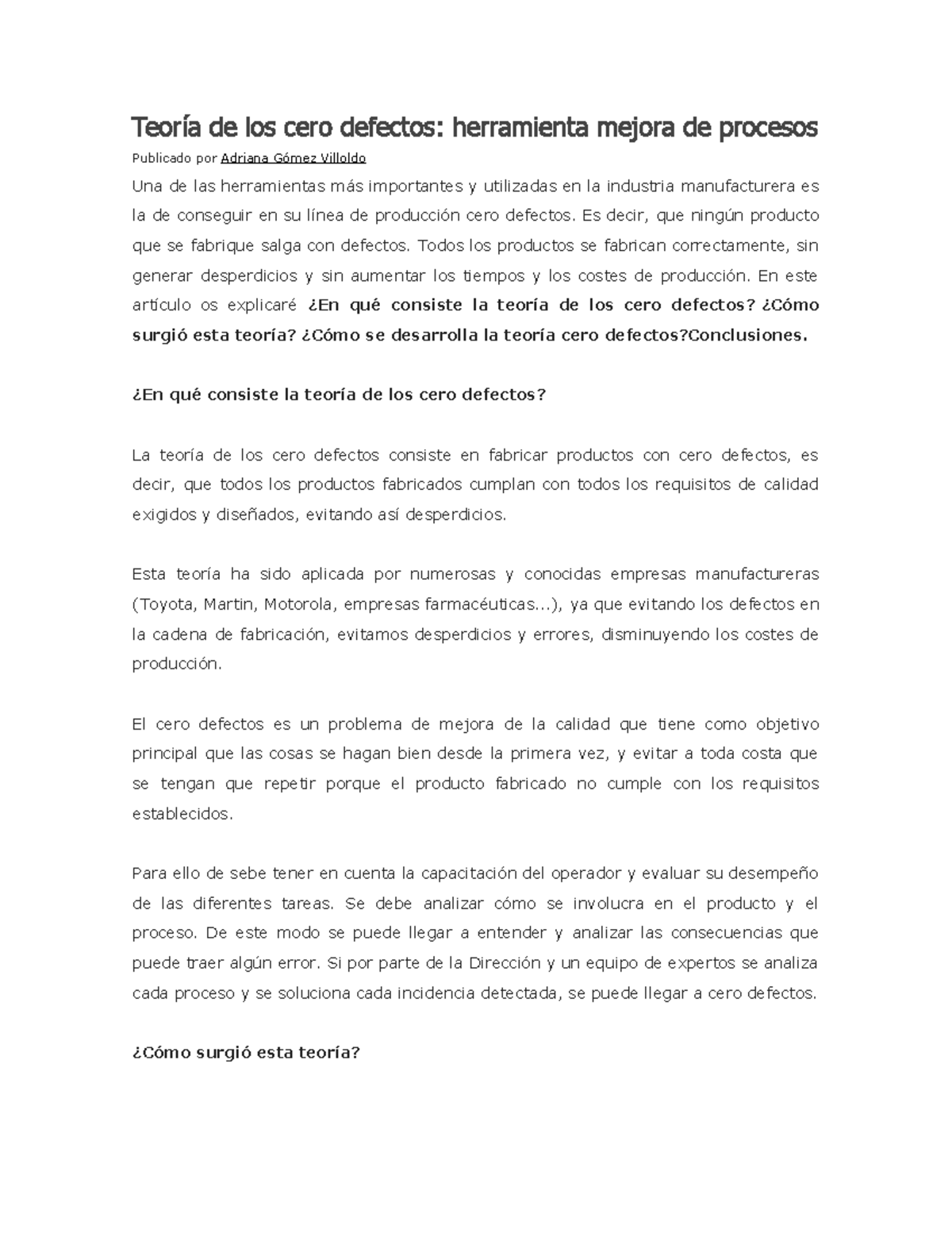 Teoría cero defectos - Teoría de los cero defectos: herramienta mejora ...