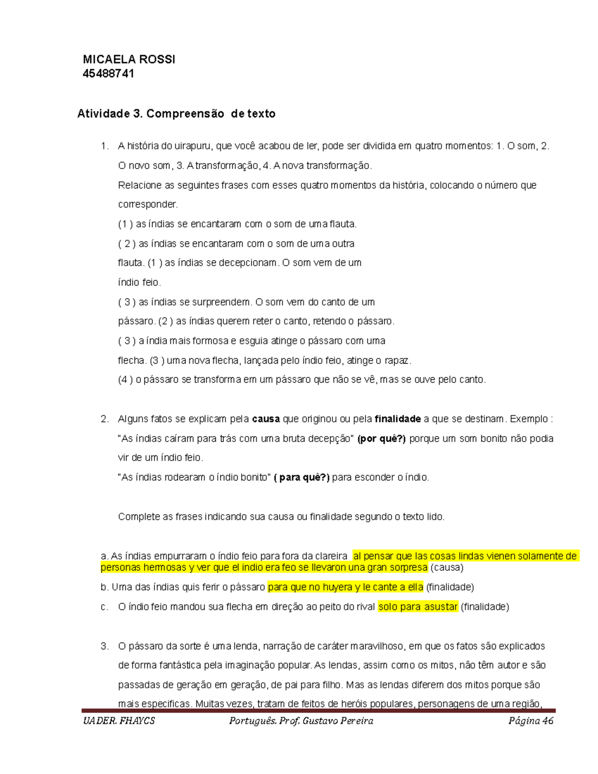 Atividade 3 - tarea - UADER. FHAYCS Português. Prof. Gustavo Pereira ...