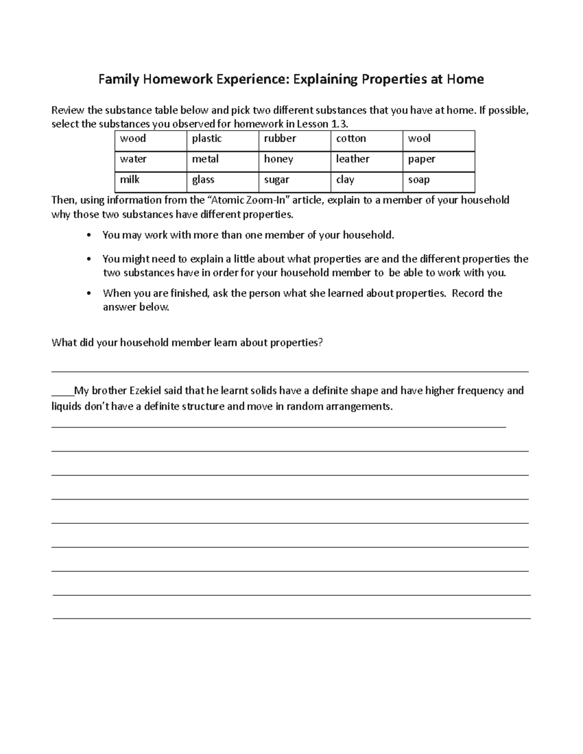 Family homework experience - If possible, select the substances you ...