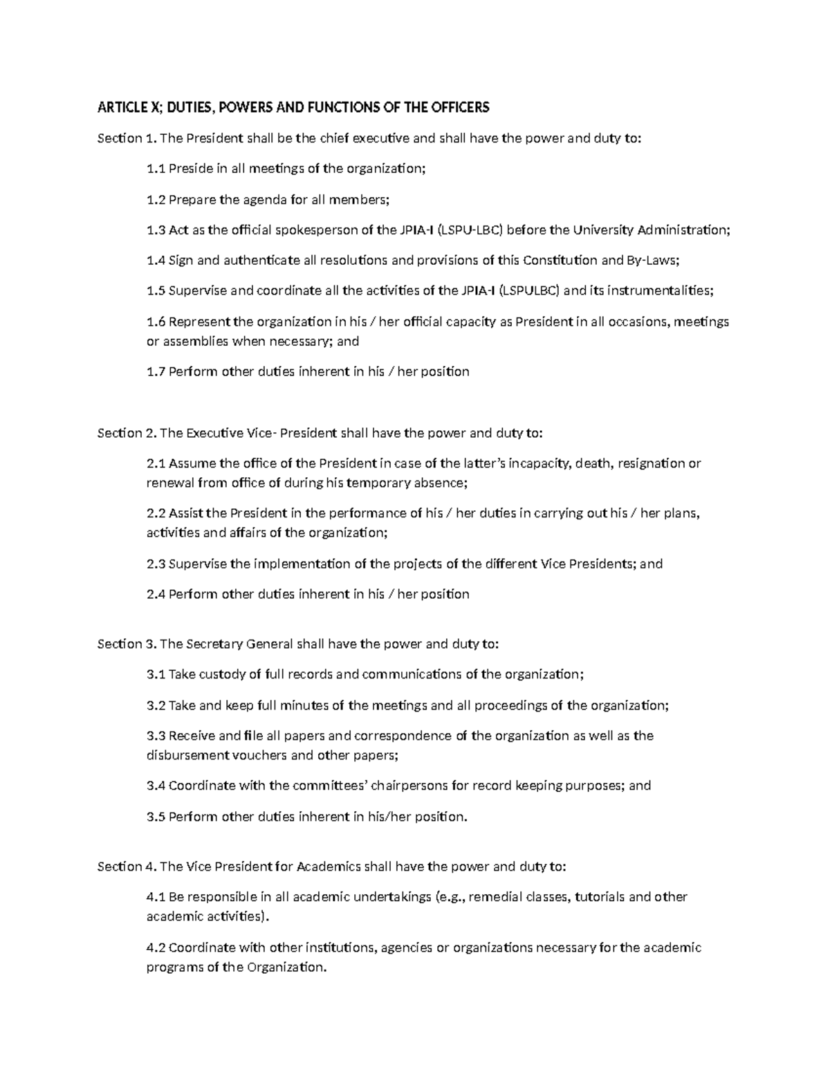 JPIA Duties and Responsibilities - ARTICLE X; DUTIES, POWERS AND FUNCTIONS OF THE OFFICERS ...