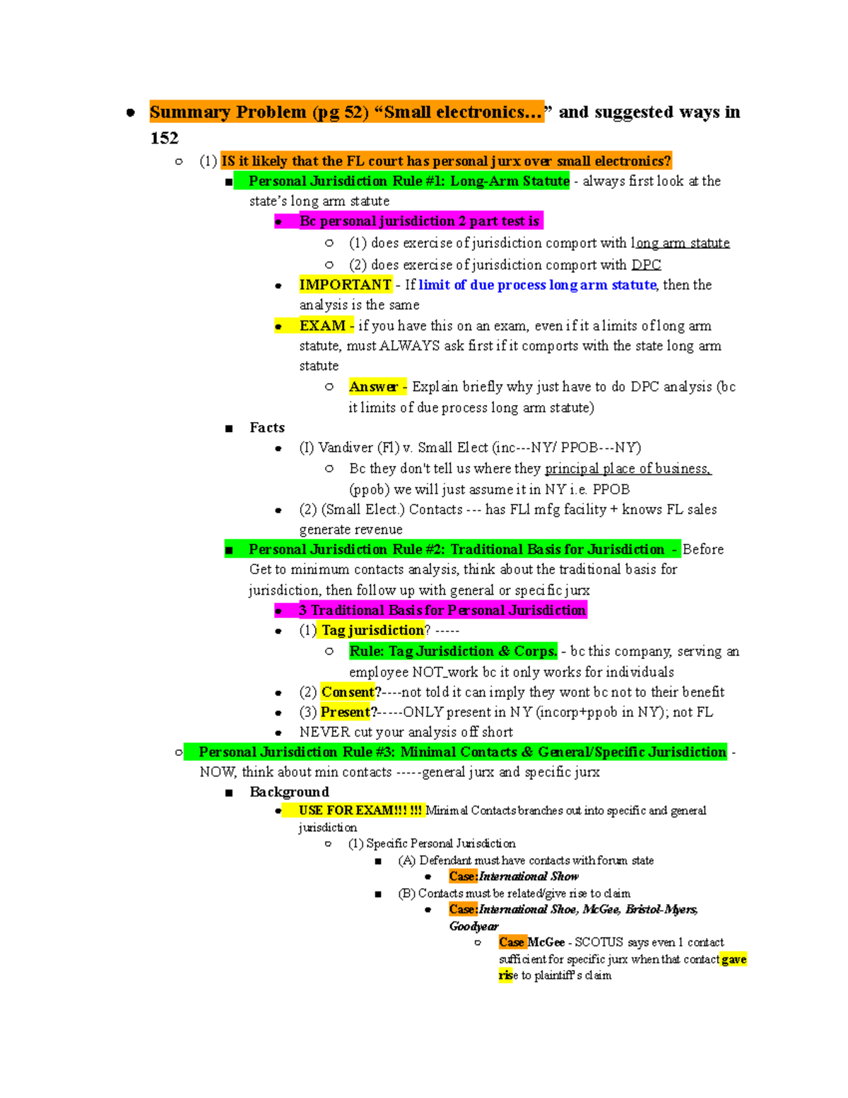 Civ Pro Exam prep - Civ Pro Fall Midterm Review Guide - Summary Problem ...