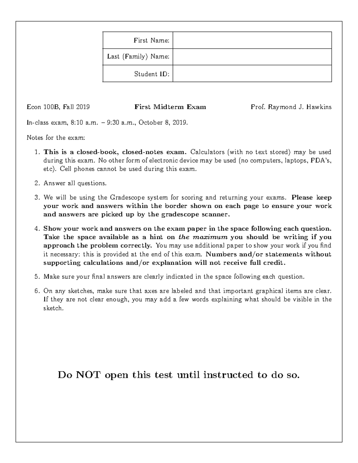Midterm 1 2019 Fall-v2-Solutions - First Name: Last (Family) Name ...