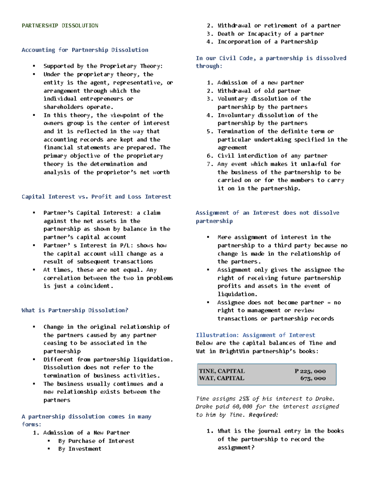 Introduction to Dissolution and Purchase of Interest - PARTNERSHIP ...