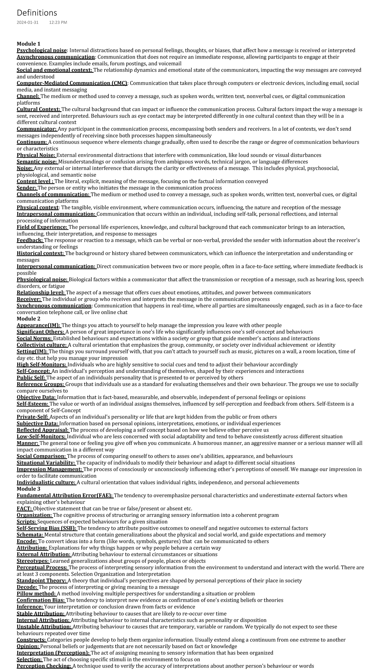 common Definitions - Module 1 Psychological noise: Internal ...