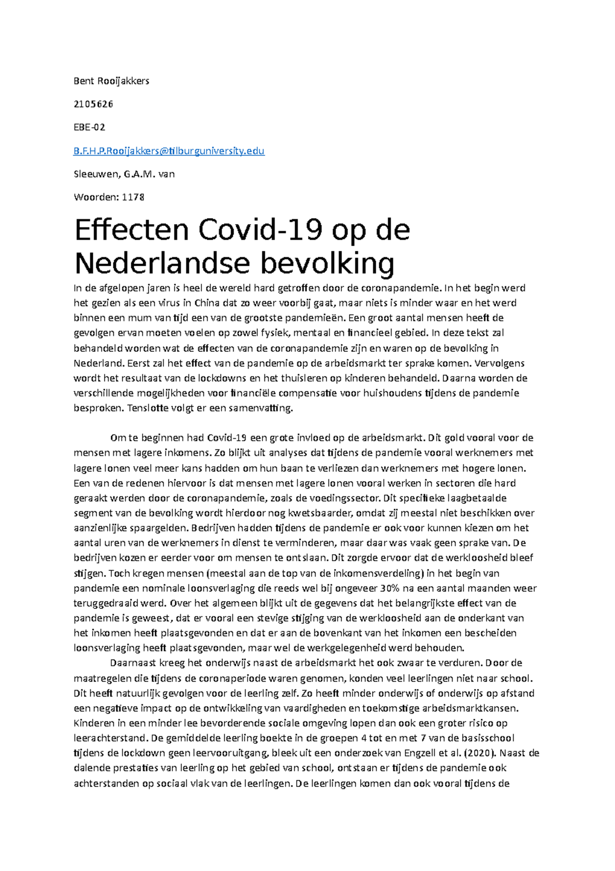 Effecten Covid-19 op de Nederlandse bevolking - Bent Rooijakkers ...