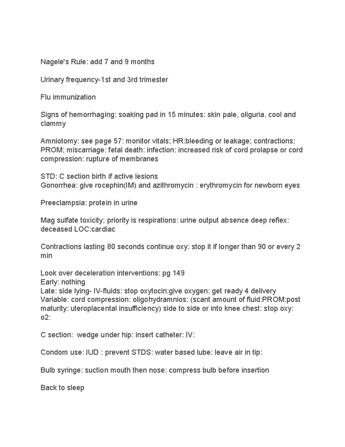 Maternal Healthpdf - Nagele's Rule: add 7 and 9 months Urinary ...