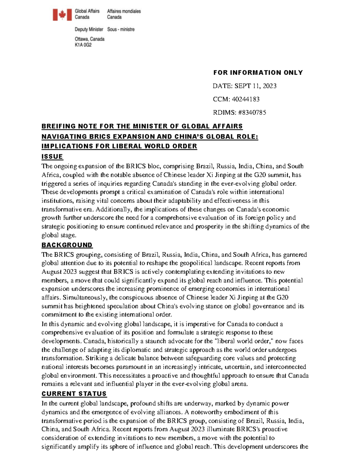 Final Briefing NOTE 1 FALL 23 a0bf408dbf93e2f035a58925 e7bec54e - FOR ...