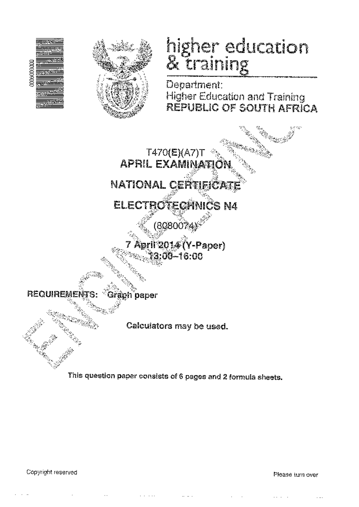 N4 Electrotechnics 7 April 2014 - higher education training Department ...