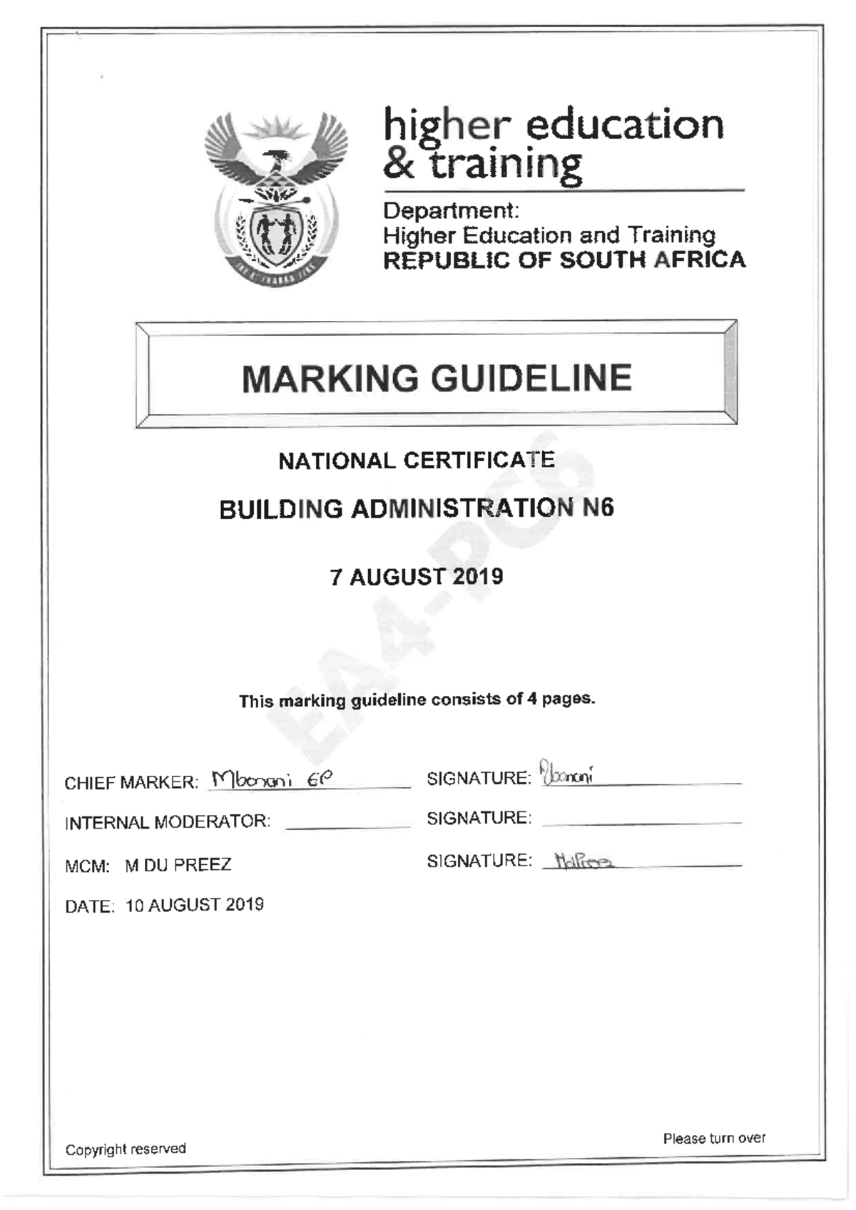 Building Administration N6 MEMO AUG 2019 - Studocu