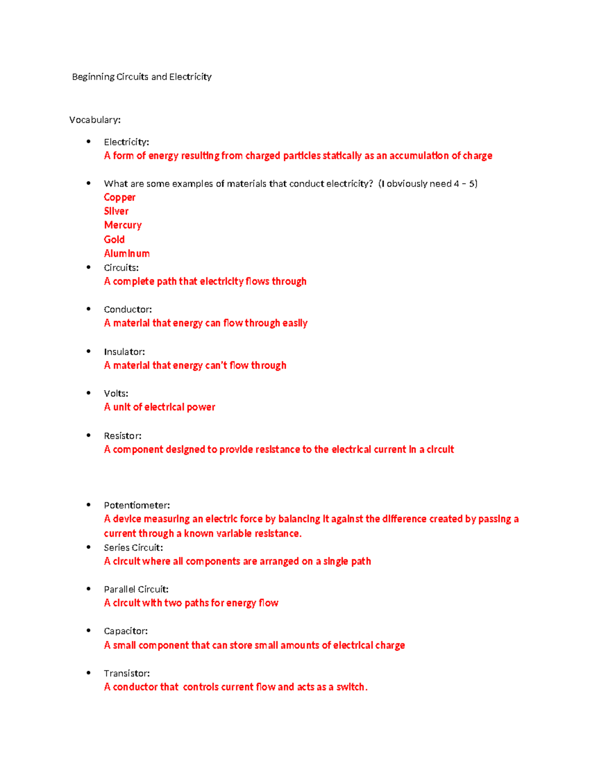 Beginning Circuits and Electricity - Beginning Circuits and Electricity ...