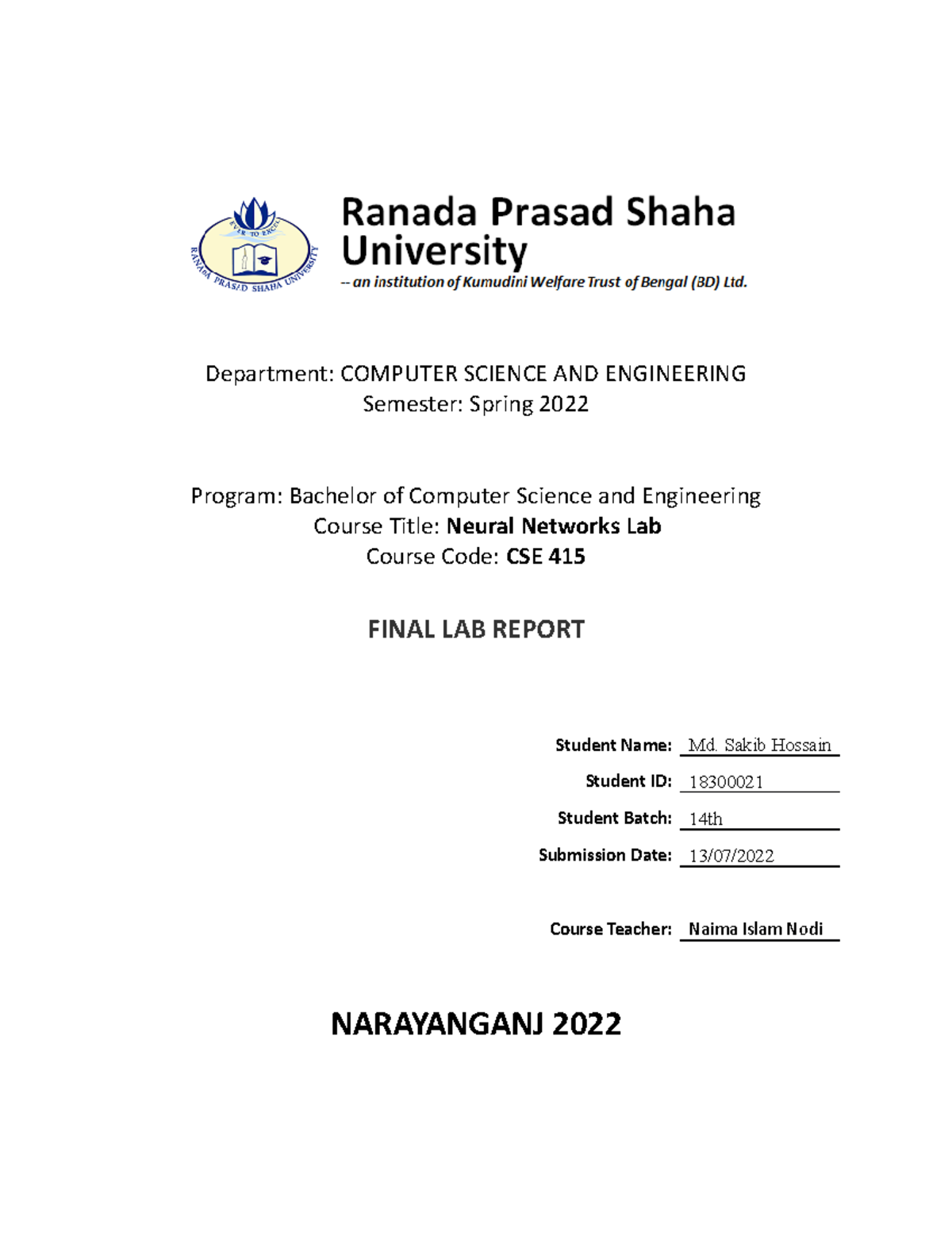 NN-lab-report - List of work here - Department: COMPUTER SCIENCE AND ENGINEERING Semester ...