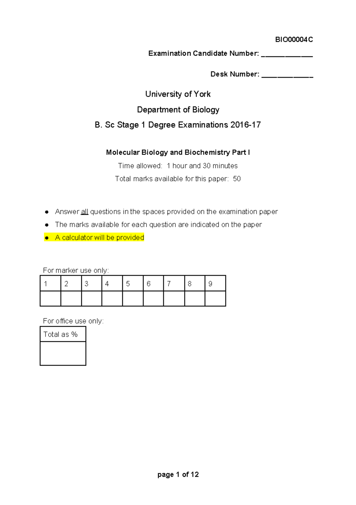 Exam 2017, questions and answers - Examination Candidate Number ...