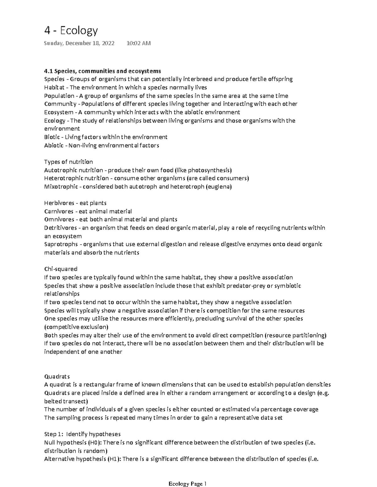 Ecology - Summary of lecture - 4 Species, communities and ecosystems ...
