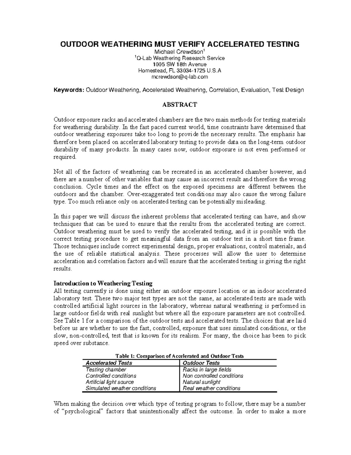 Outdoor Weathering Must Verify Accelerated Testing - OUTDOOR WEATHERING ...