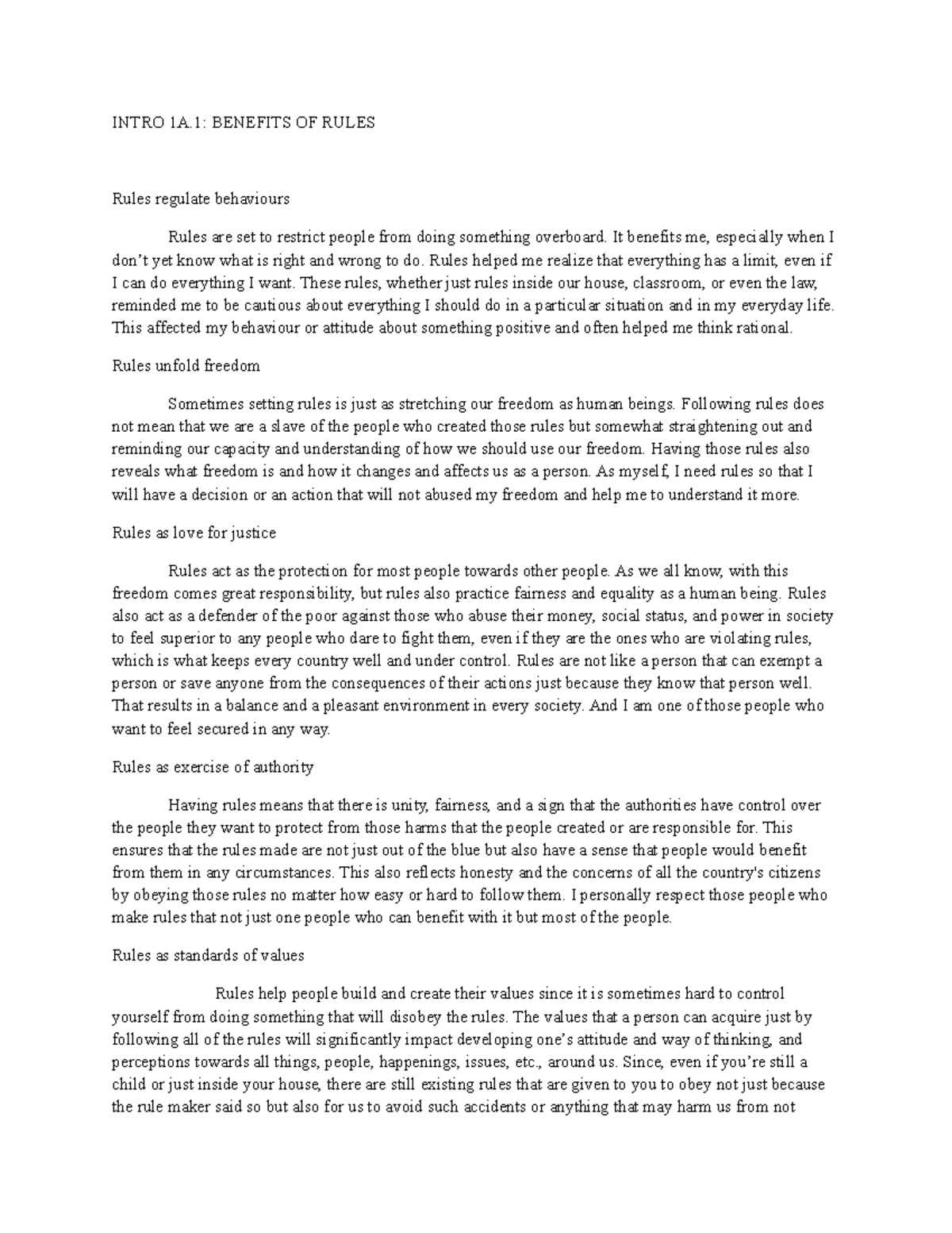 Benefits OF Rules 2 - INTRO 1A: BENEFITS OF RULES Rules regulate ...