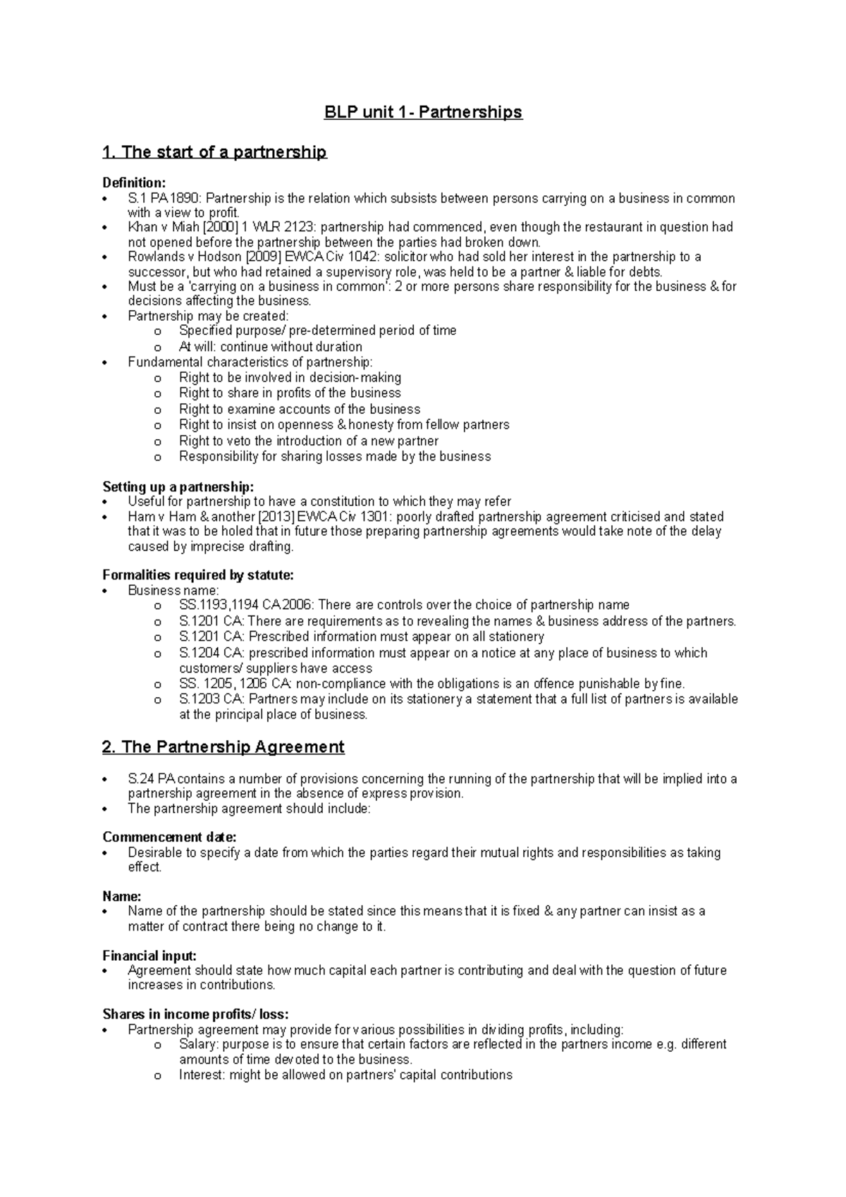 BLP unit 1- chapers 13-17 - BLP unit 1- Partnerships 1. The start of a ...