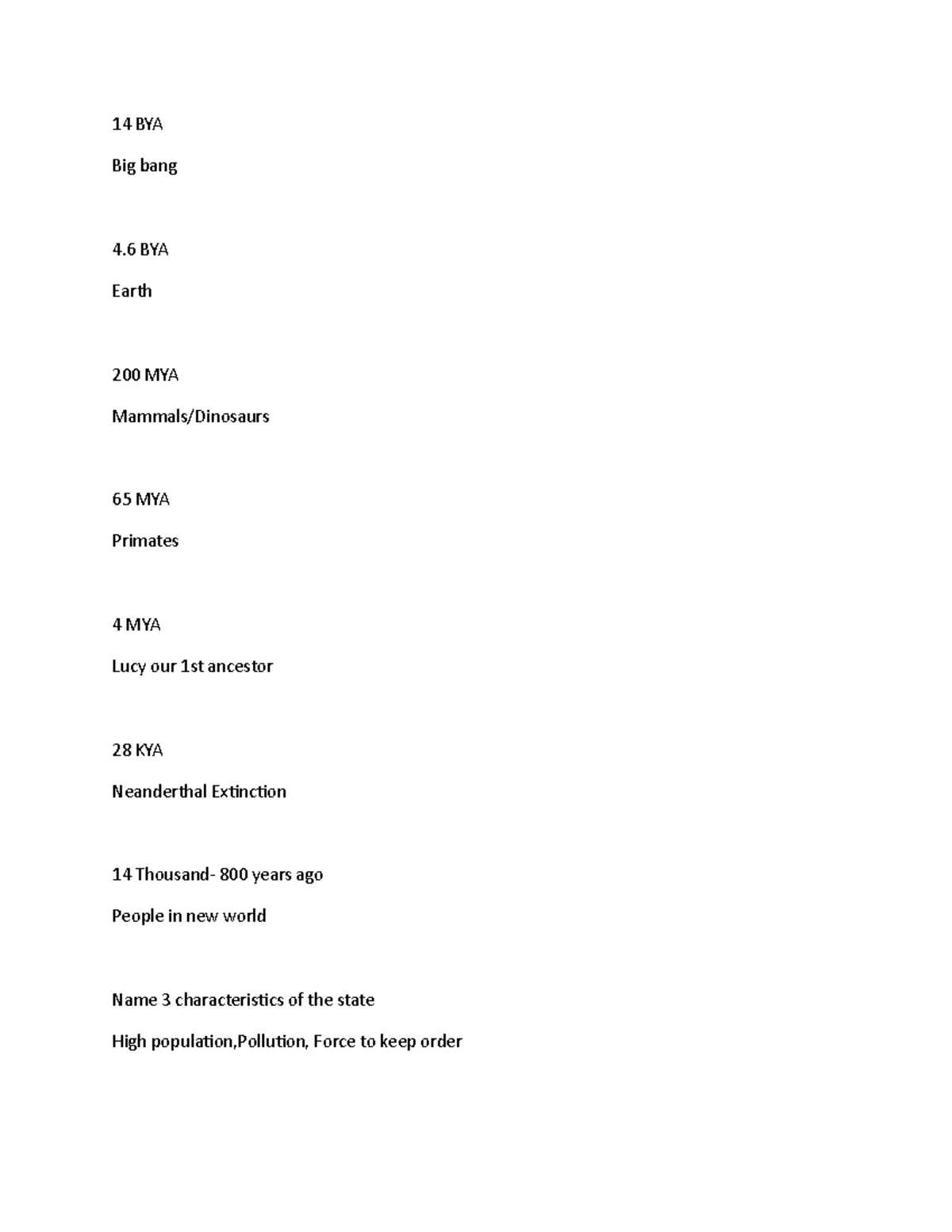 Ant 2000 notes 1 - Prof. Sassaman - 14 A Big bang 4 A Earth 200 MYA 65 ...