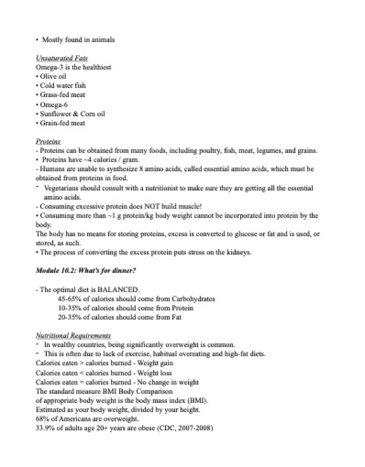 Module 10.2: What's for dinner? - Mostly found in animals Unsaturated ...