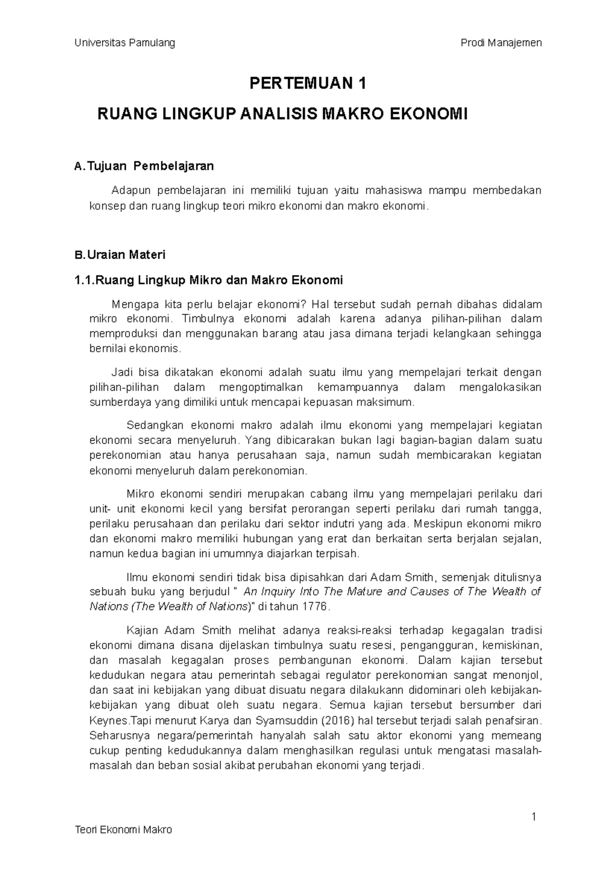 Ruang lingkup analisis makro ekonomi - Universitas Pamulang Prodi Manajemen 1 Teori Ekonomi ...