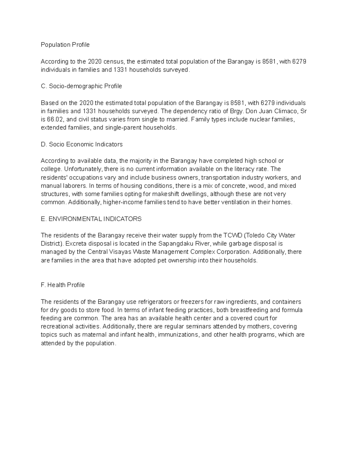 Untitled document - Community profiling sample - Population Profile ...