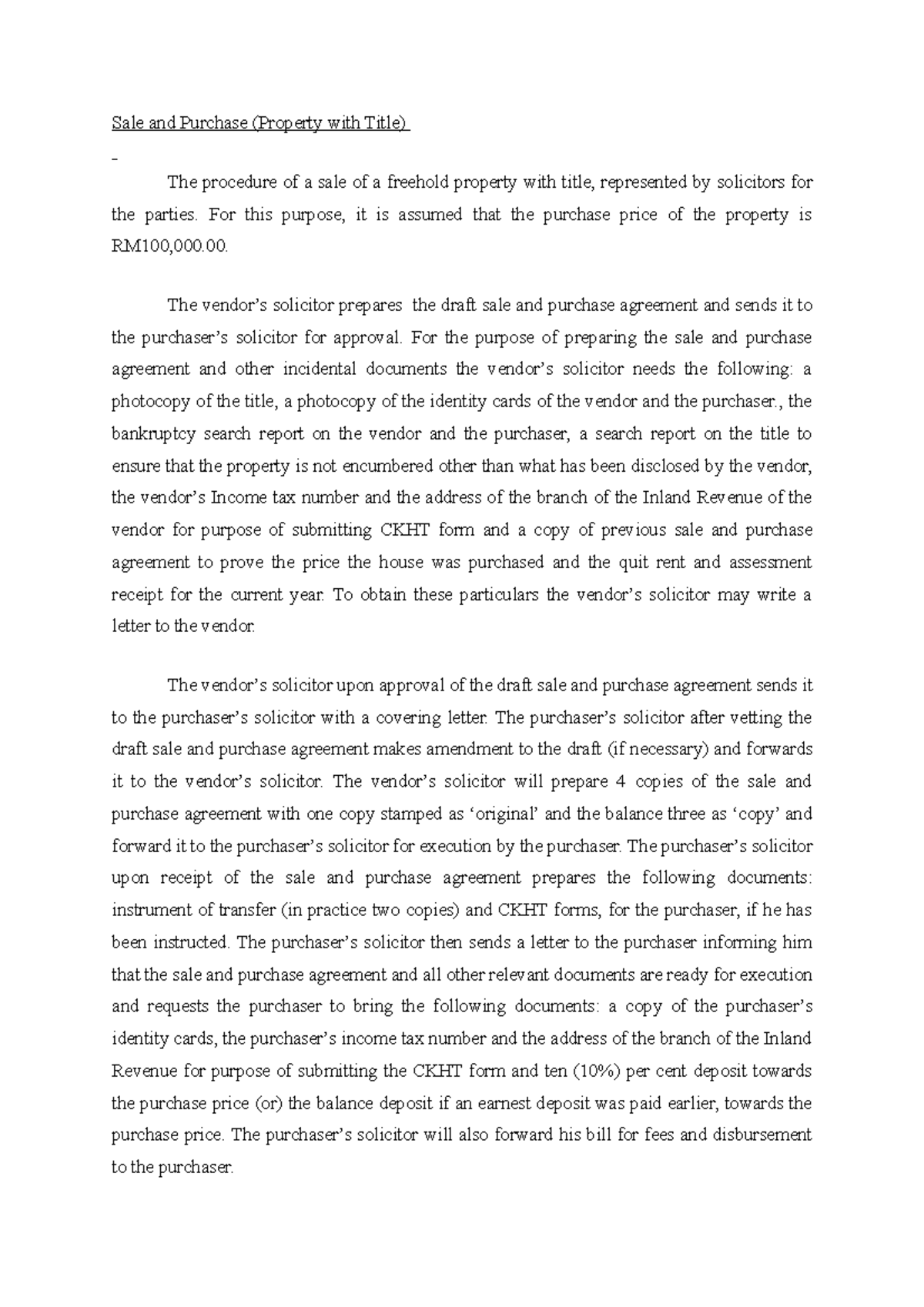 Sale and Purchase - SPA - Sale and Purchase (Property with Title) The ...