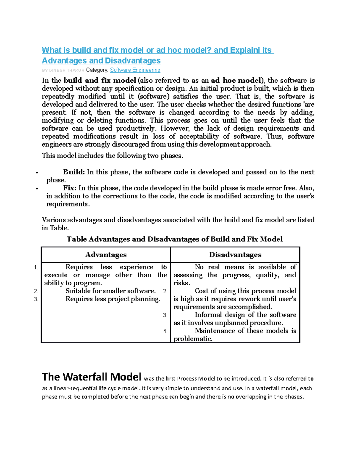 CSC 411 Additional Class - What is build and fix model or ad hoc model ...