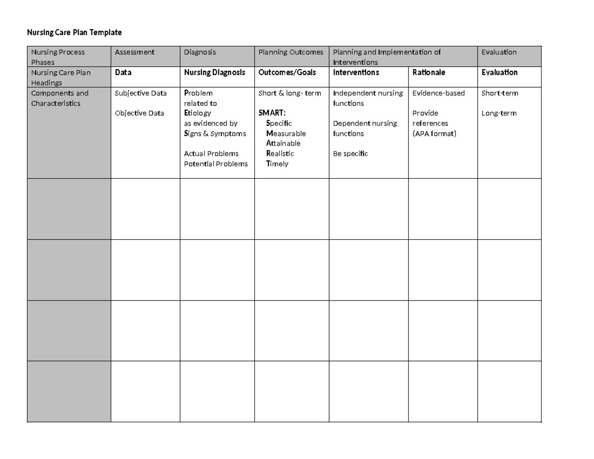 Nursing Care Plan Template Fall 2020 - Nursing Care Plan Template ...