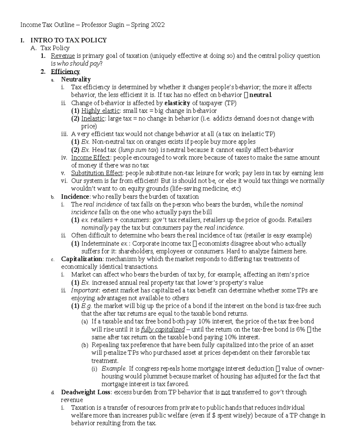 USE THIS Sugin TAX Outline 2022222222 - Income Tax Outline – Professor ...
