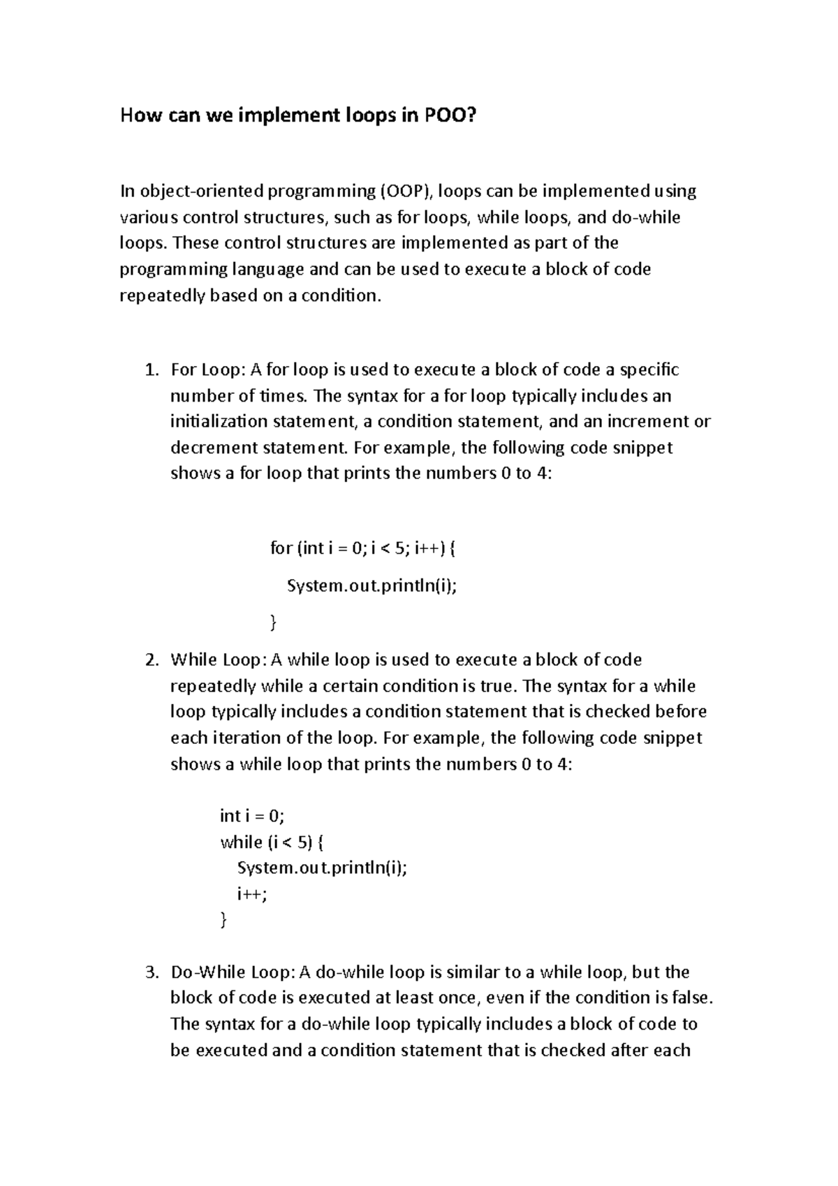 How can we implement loops in POO - These control structures are ...