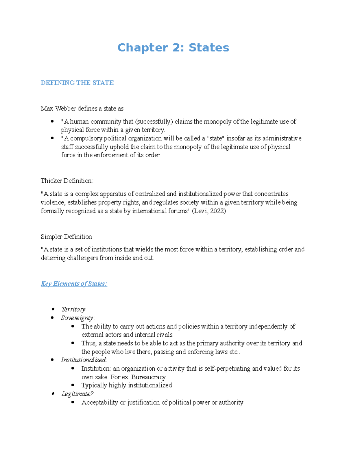 Chapter 2 - State - Chapter 2: States DEFINING THE STATE Max Webber ...