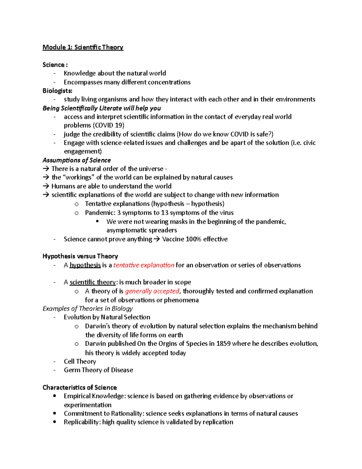 Module 1 - Module 1: Scientific Theory Science : - Knowledge about the ...