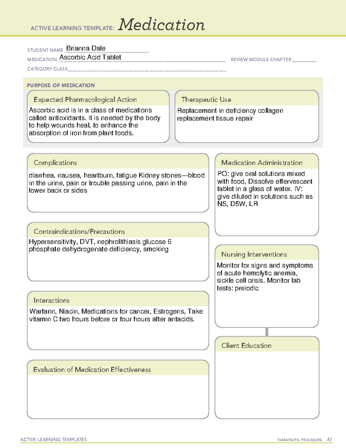 Ascorbic Acid - med card - ACTIVE LEARNING TEMPLATES TherapeuTic ...