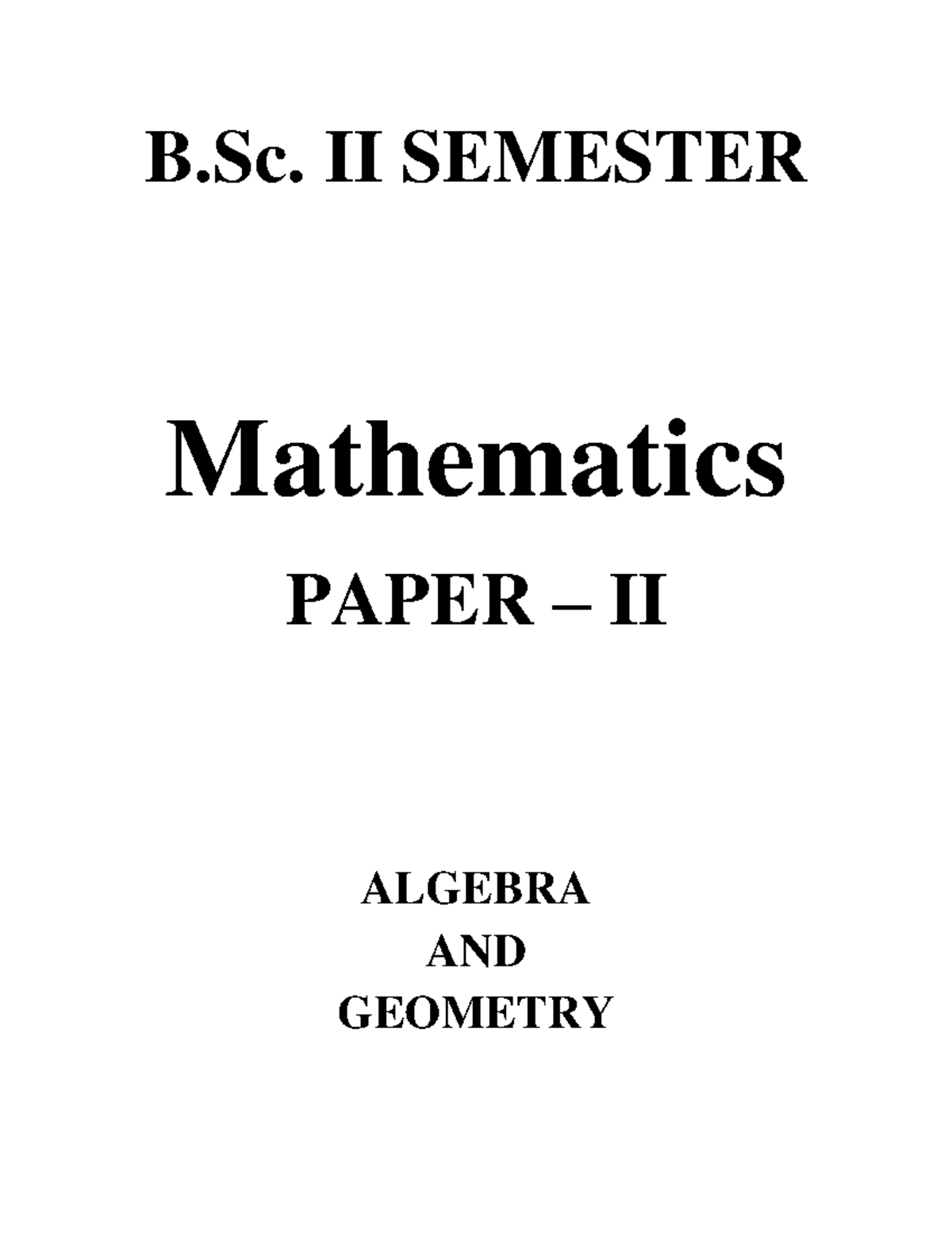 B.Sc. II Sem, Mathematics- Paper - II Unit IV & Unit- V - B. II ...