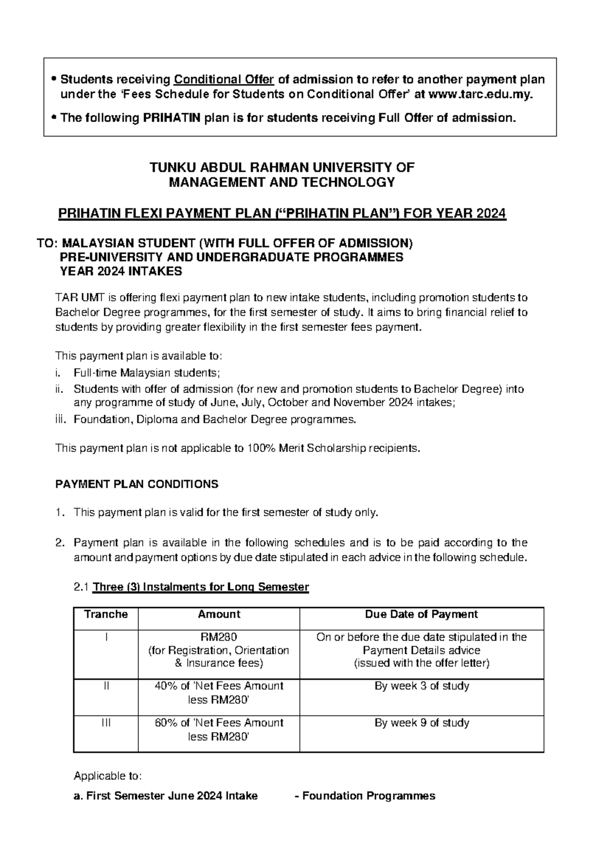 TAR UMT - T&C- Prihatin Plan w.e.f. June 2024 Intake - TUNKU ABDUL ...