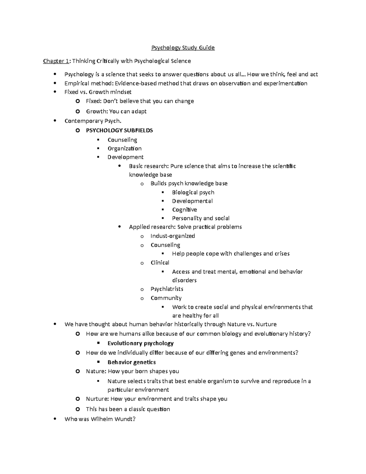 Psychology Study Guide - Psychology Study Guide Chapter 1: Thinking ...