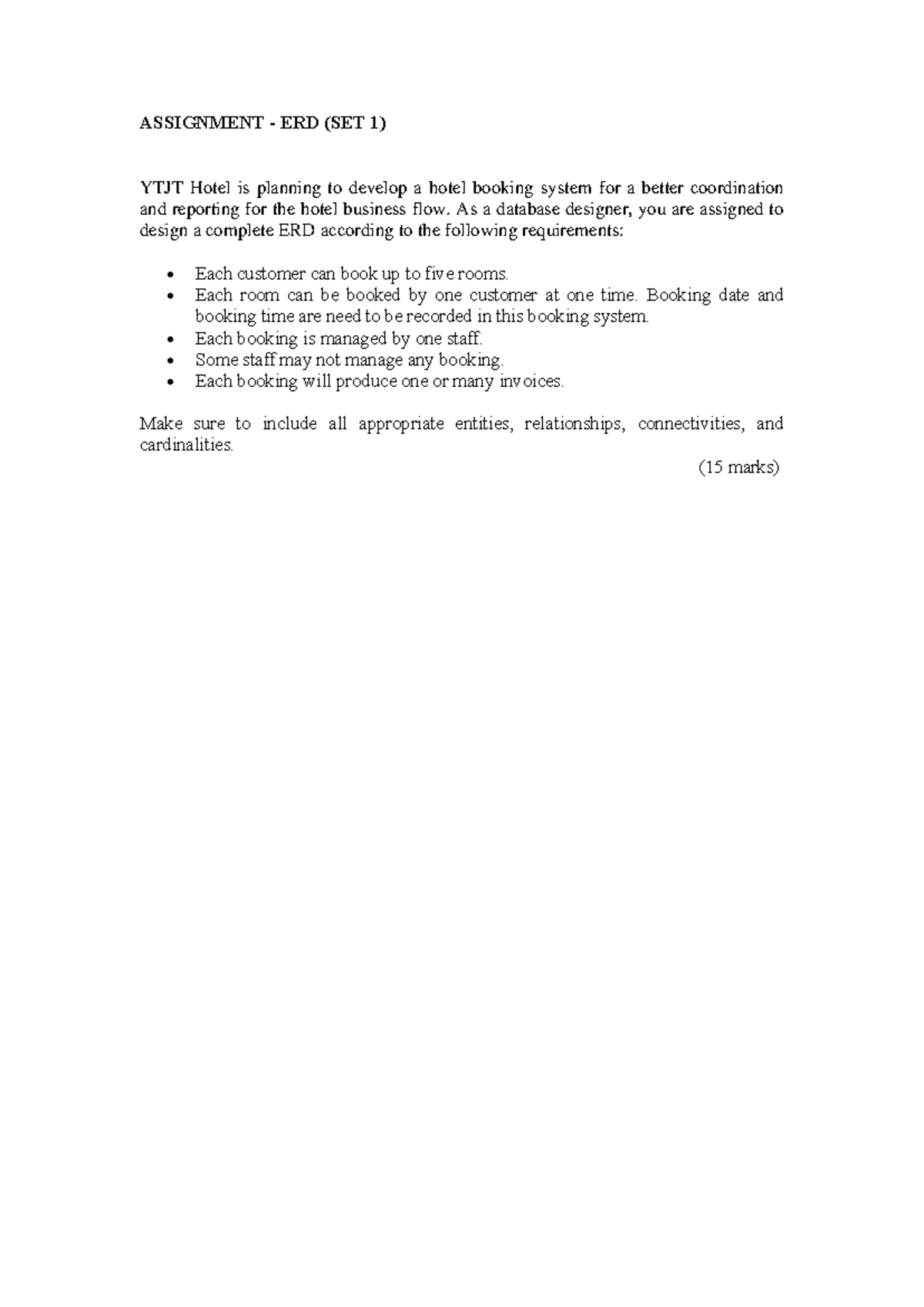 Assignment Erd 1 Assingment Assignment Erd Set 1 Ytjt Hotel