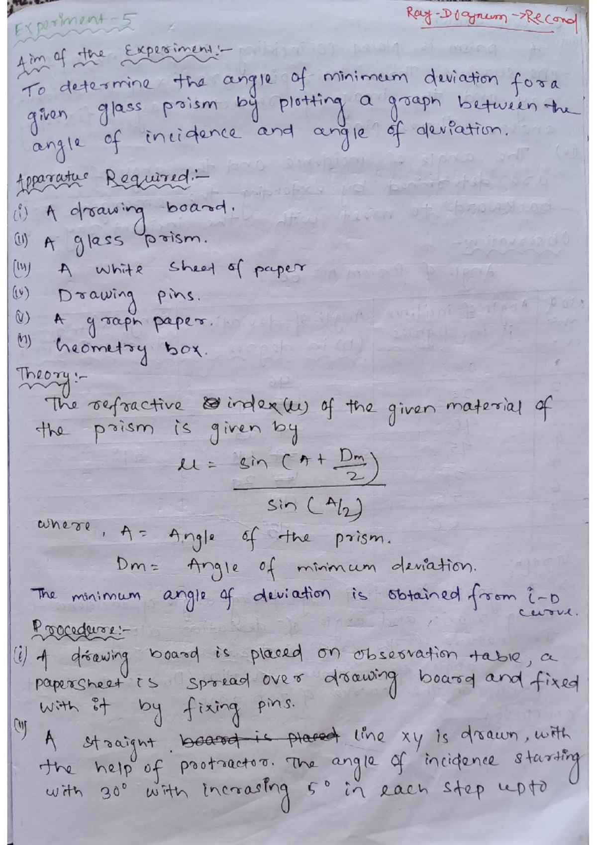 Expt-5. [To determine the angle of minimum deviation] - Experiment 5 ...